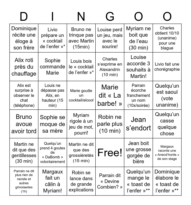 Christmas D'ingo Bingo Card