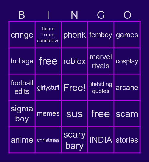 INSTA REELS Bingo Card