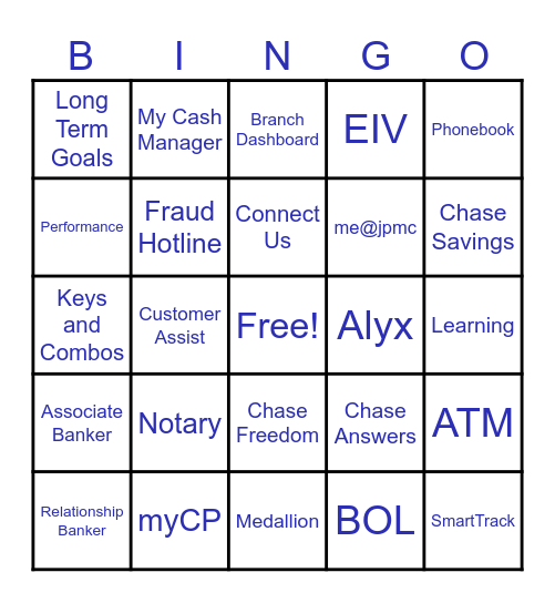 Chase Bingo Card