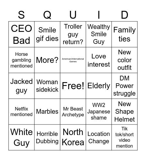 Squid Game S2 Bingo Card