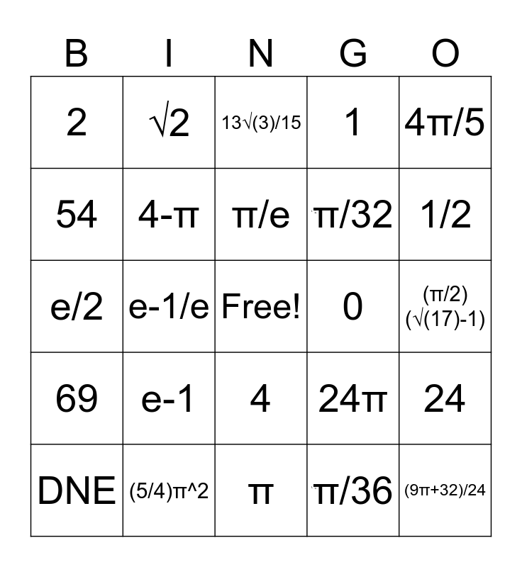 Calculus 3 Review Bingo Card