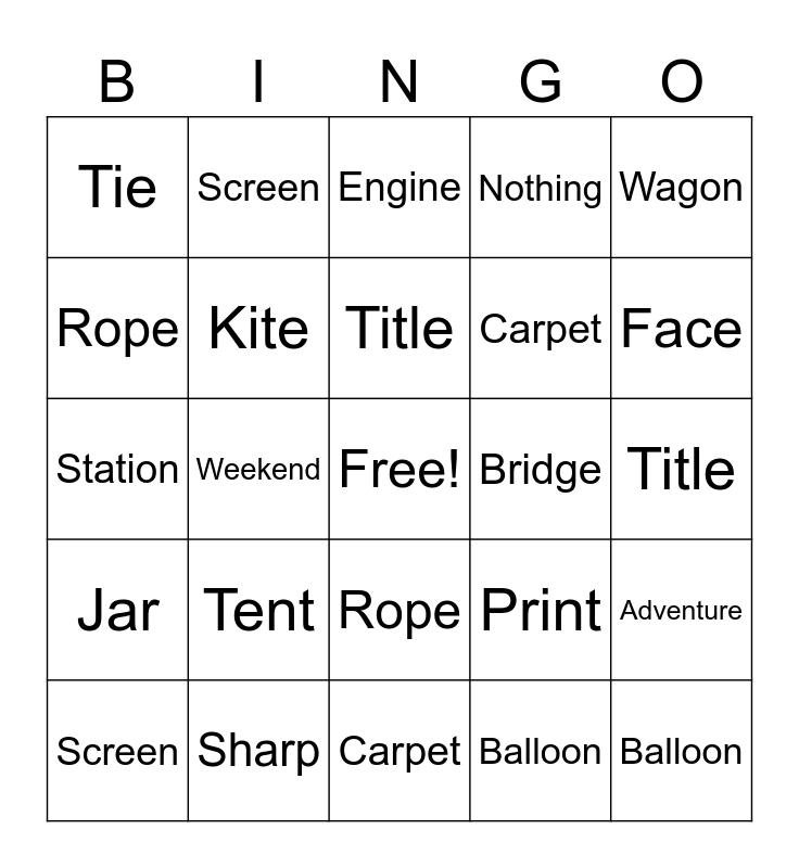 Unit 9 RV Words Bingo Card
