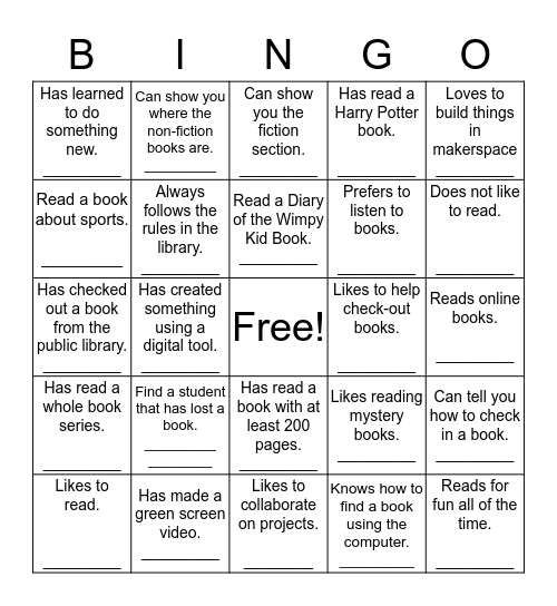 Library Bingo Card
