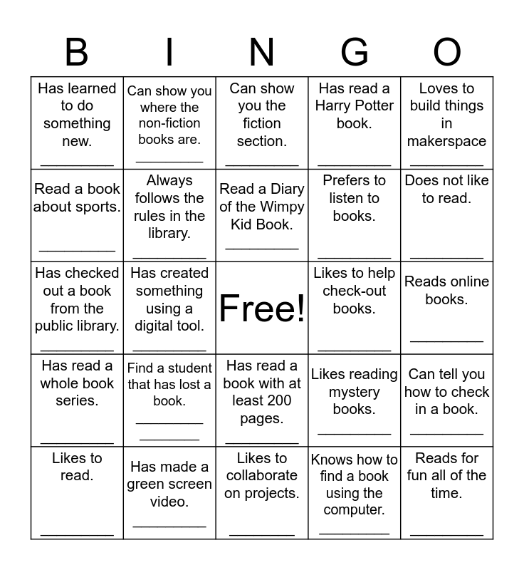 Library Bingo Card