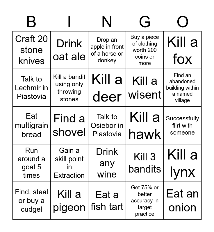 The Medieval Dynasty Oxbow Bingo Board Set (100 options!) Bingo Card
