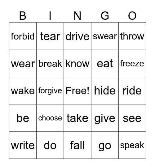 Present Perfect Bingo Card