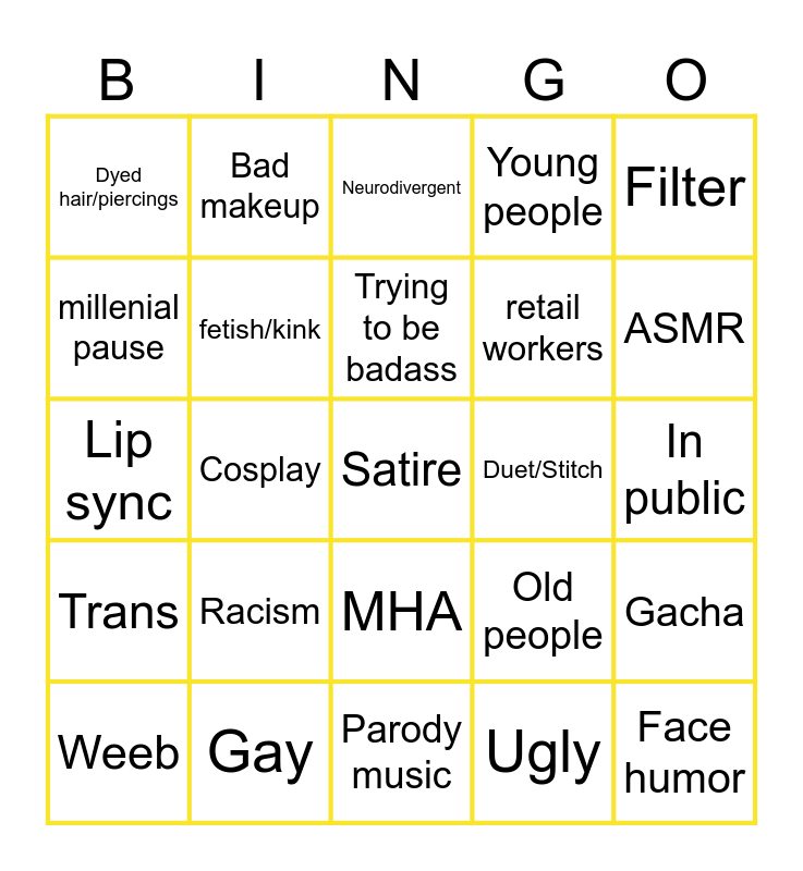 mega cringe Bingo Card