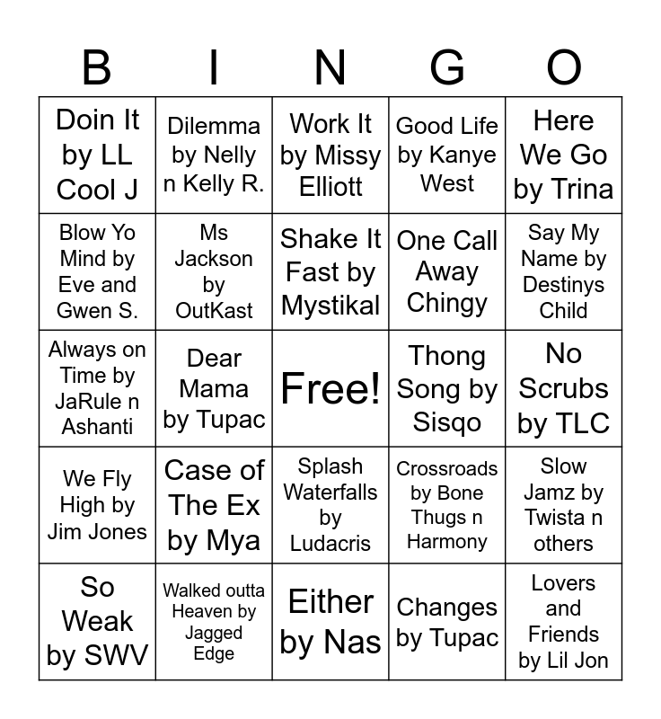 Old Skoo Song BINGO Card