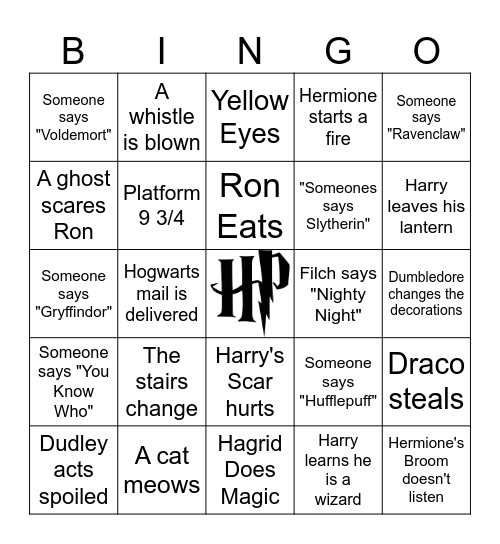 Harry Potter Watch Along Bingo Card