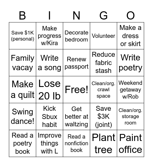 2025 Goals Bingo! Bingo Card