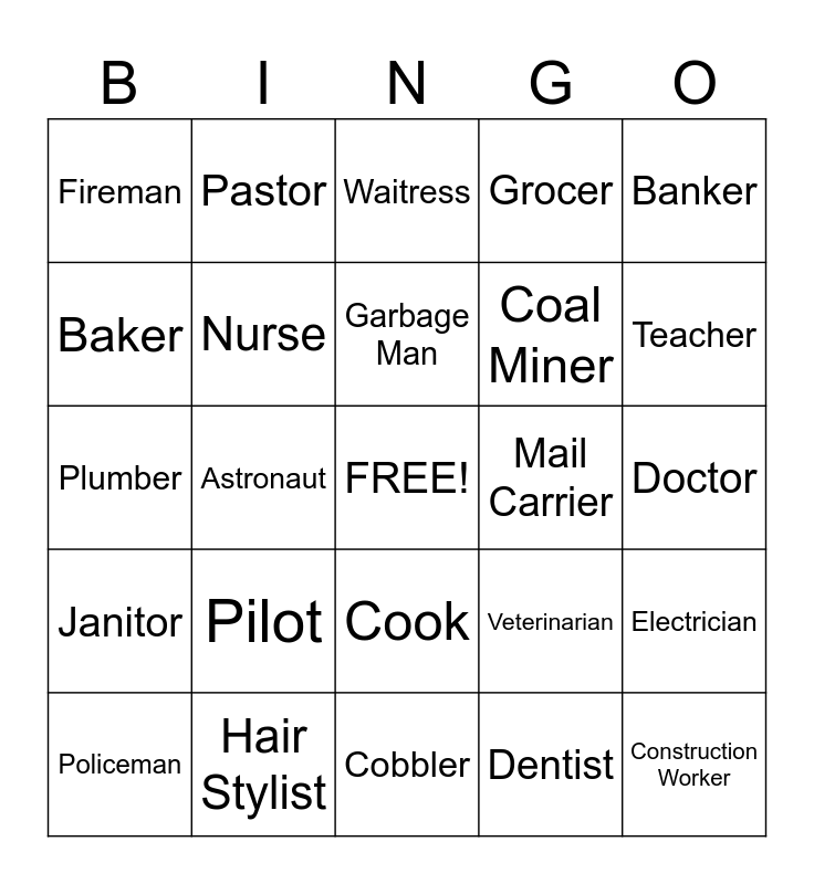 Community Workers Bingo Card