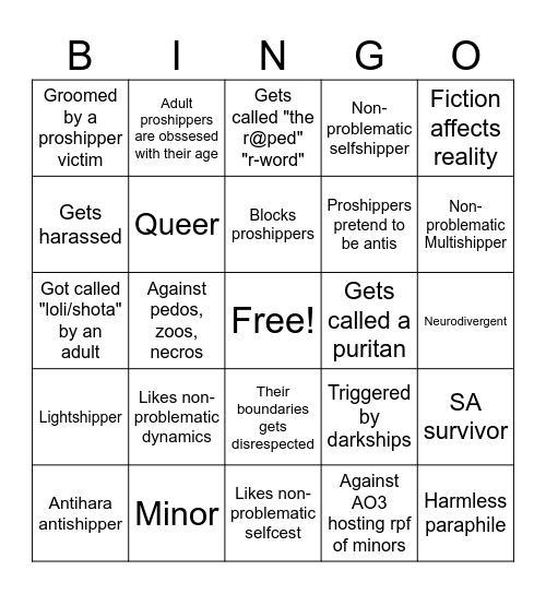 Anti-shipper bingo for antis Bingo Card