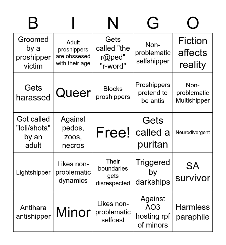 Anti-shipper bingo for antis Bingo Card