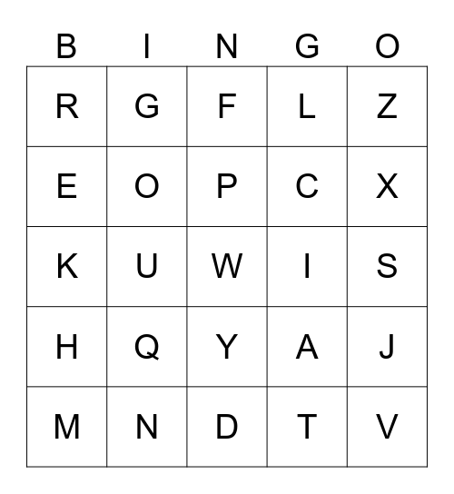 Alphabet Bingo Card