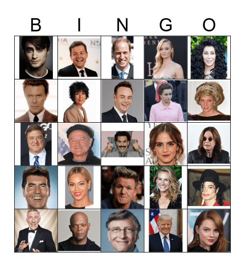 Famous Faces Bingo Card
