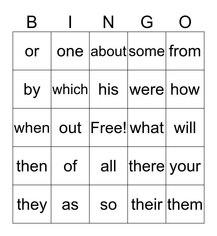 Sight Words Bingo-2nd Grade Bingo Card