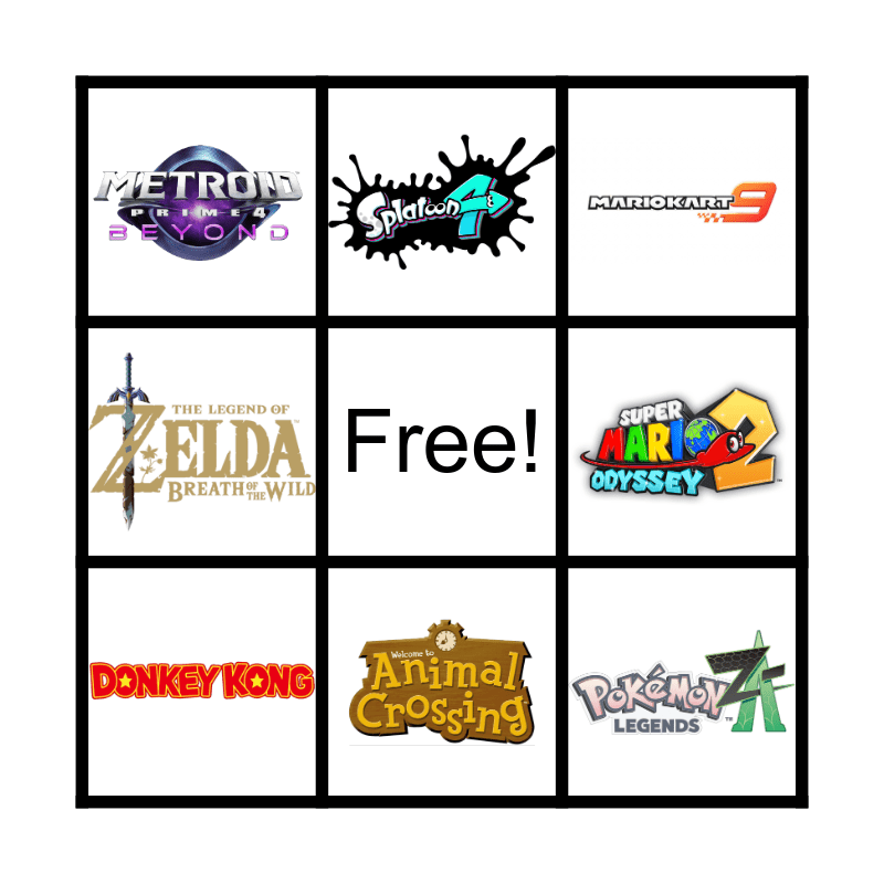 Switch 2 Launch Lineup Bingo Card