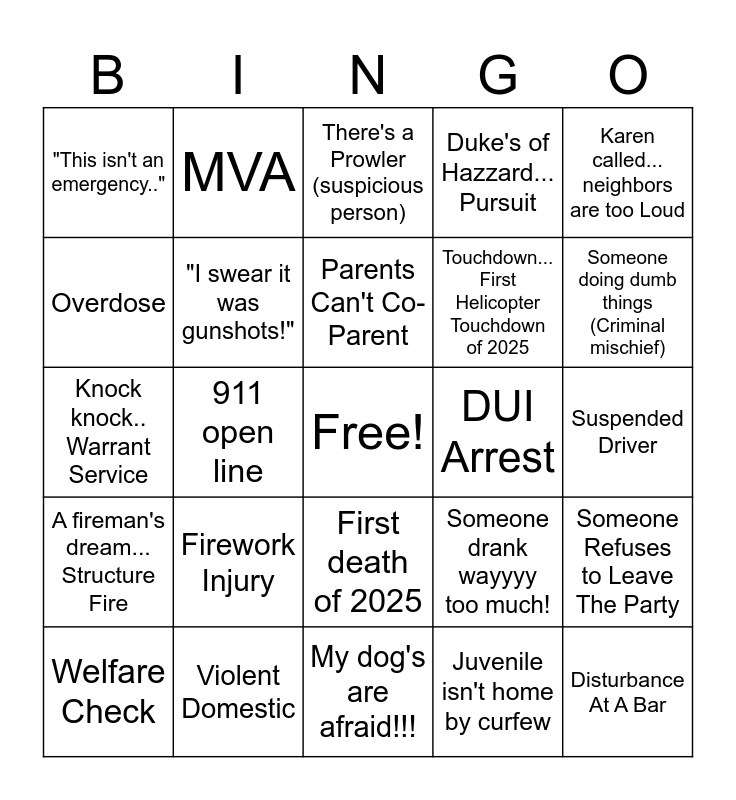 Here's to 2025...the dispatch version Bingo Card