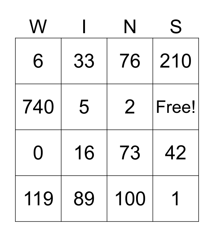 WINS BINGO Card
