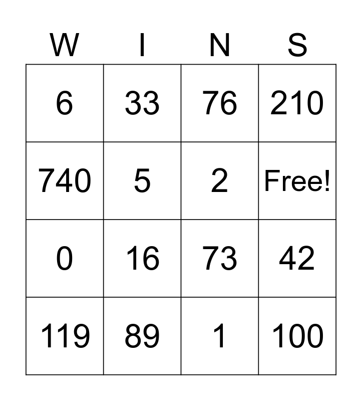 WINS BINGO Card