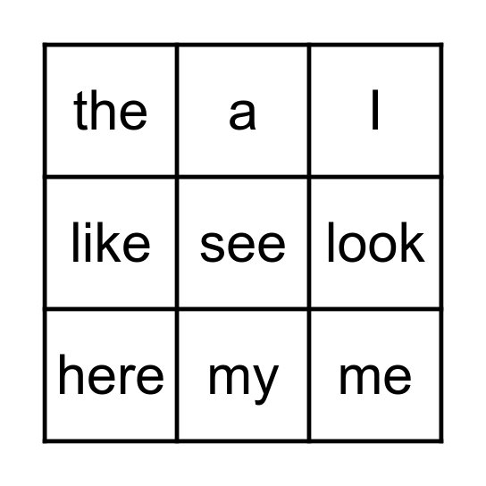 Snap words Bingo Card