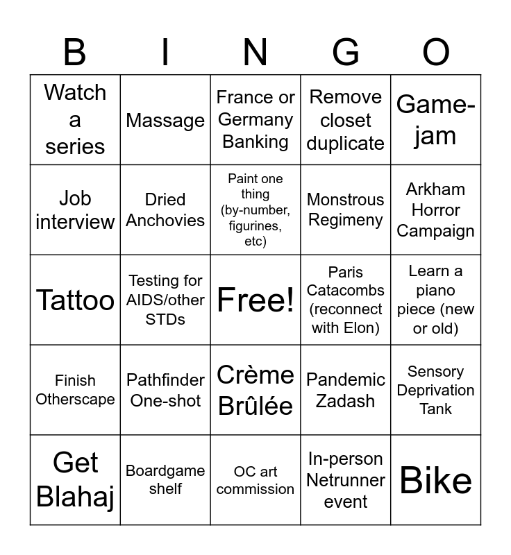 2025 Resolution Bingo Card