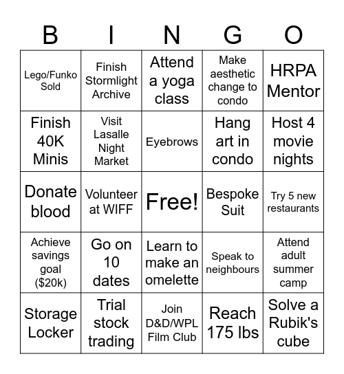 2025 Goals Bingo Card
