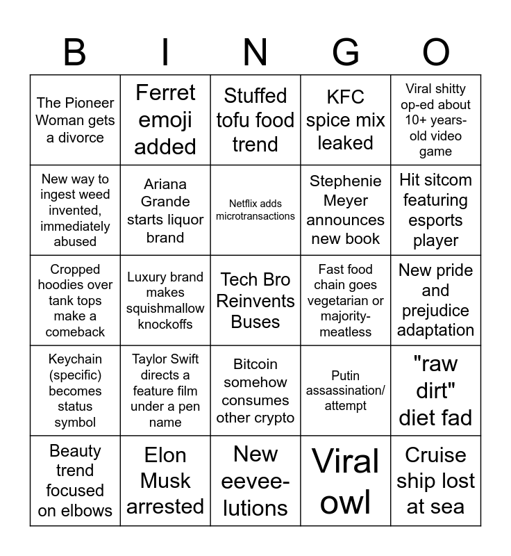 2025 Bingo (Jamie's Version) Bingo Card