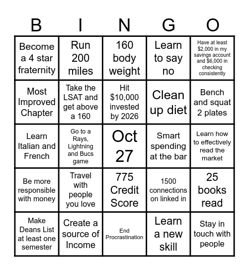 2025 Goals Bingo Card