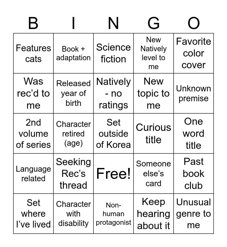 Korean Bingo Card