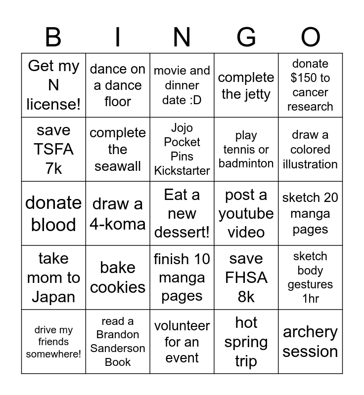 Snail's 2025 Bingo Resolution Bingo Card