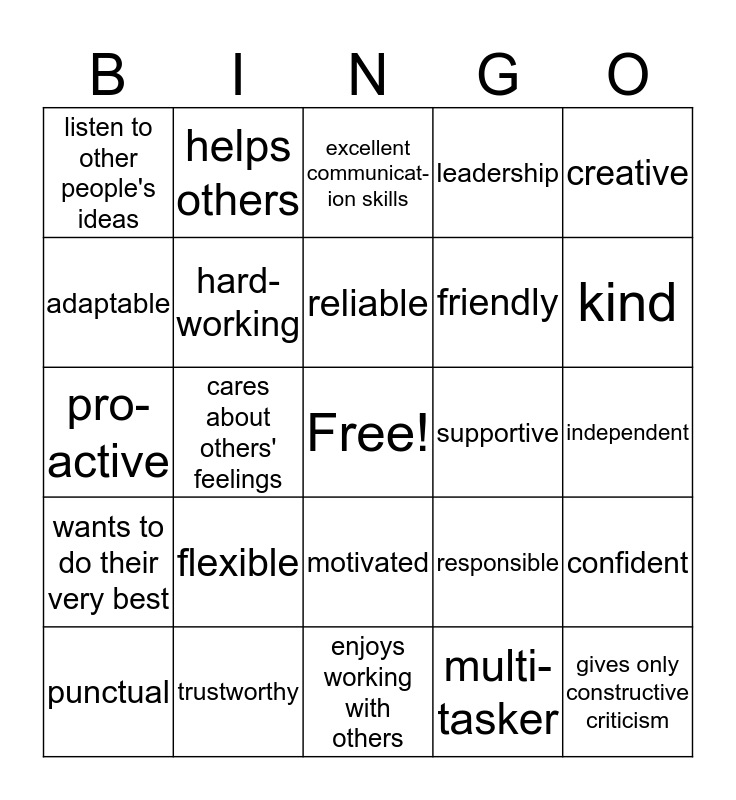 Teamwork Bingo Card