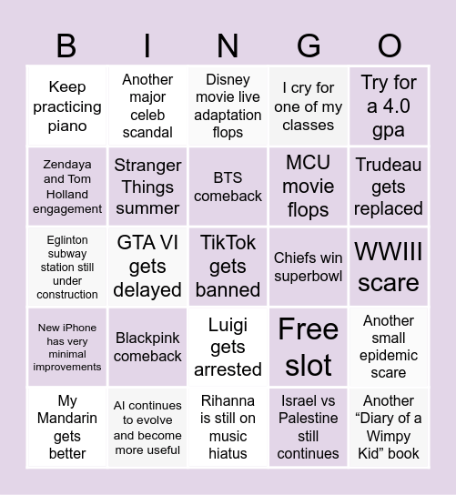 2025 Bingo Card Bingo Card
