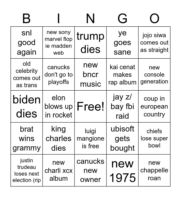 jupi's 2025 bingo Card