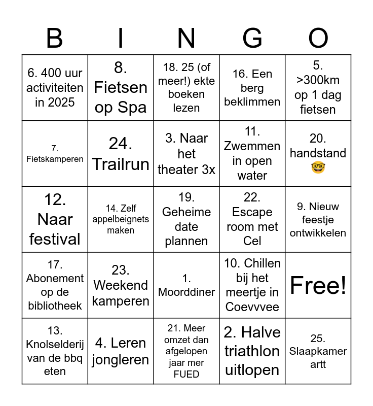 25 for 25 Bingo Card