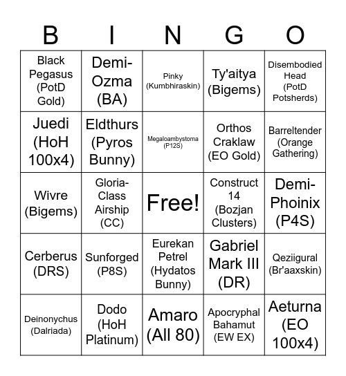 Rara's Mount Mission Bingo Card
