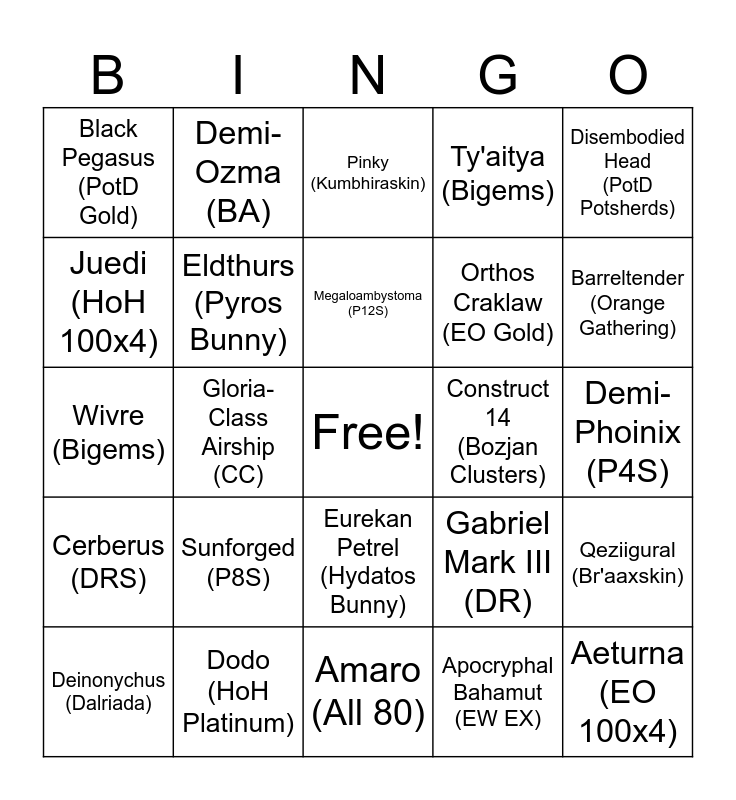 Rara's Mount Mission Bingo Card