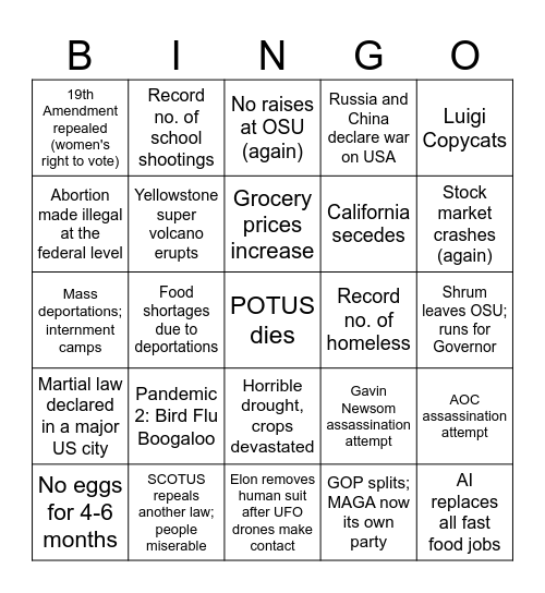 2025 New Year's Bingo Card