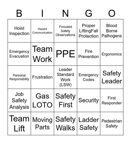 SAFETY BINGO Card