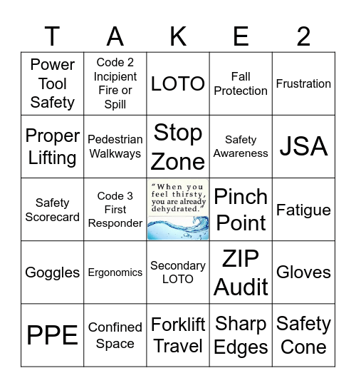 Hydrate Safety Bingo Card