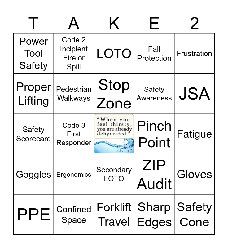 Hydrate Safety Bingo Card