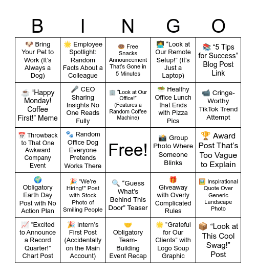 Social Media Corporate Bingo Card