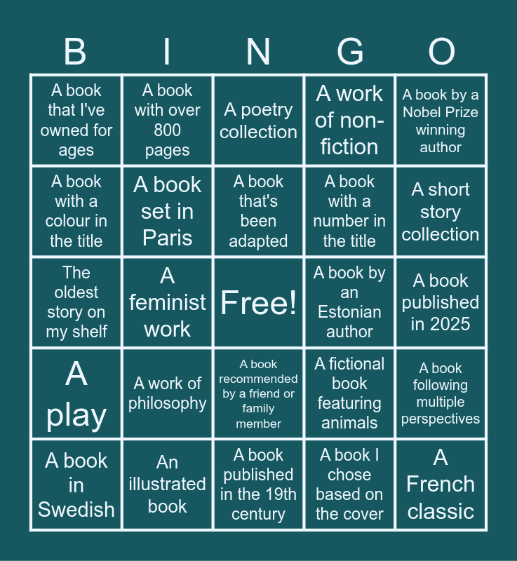 2025 Reading Challenge - Read... Bingo Card