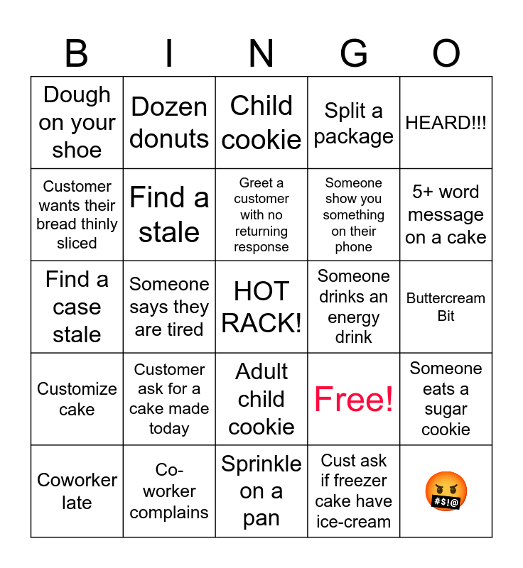 Bakery Bingo Card