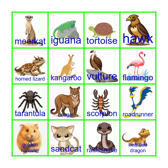 Desert Animal Bingo Card
