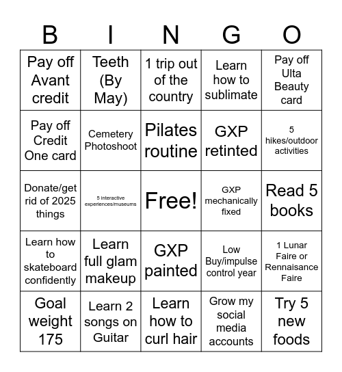 2025 Goals Bingo Card