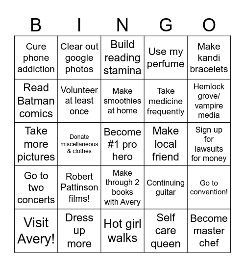 Personal goals 2025 Bingo Card