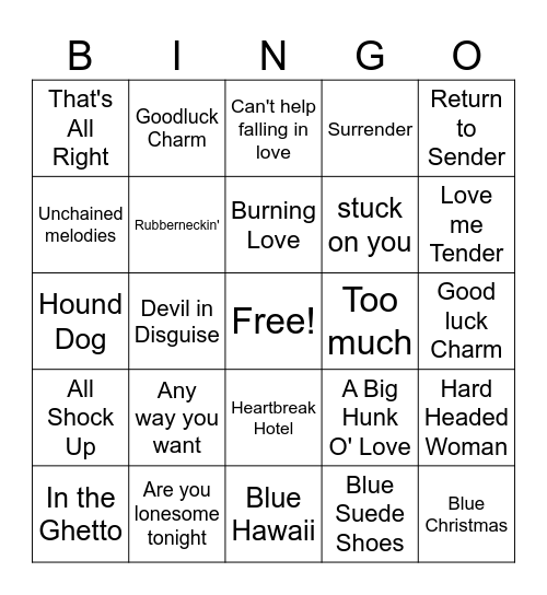 Elvis Bingo Card