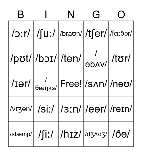 BINGO Set 1 Bingo Card