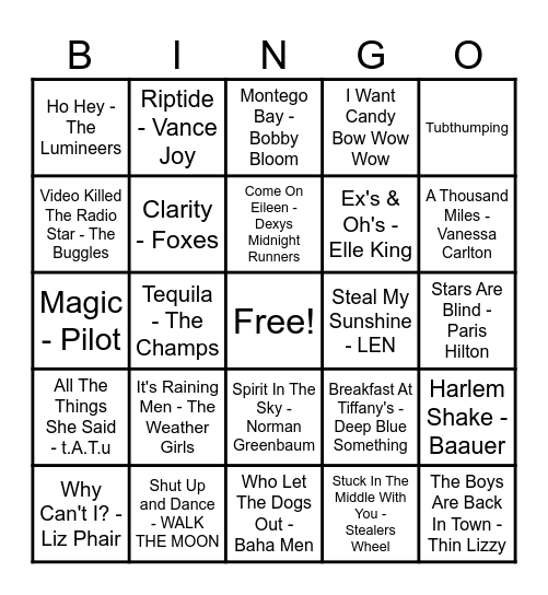 One Hit Wonders! Bingo Card
